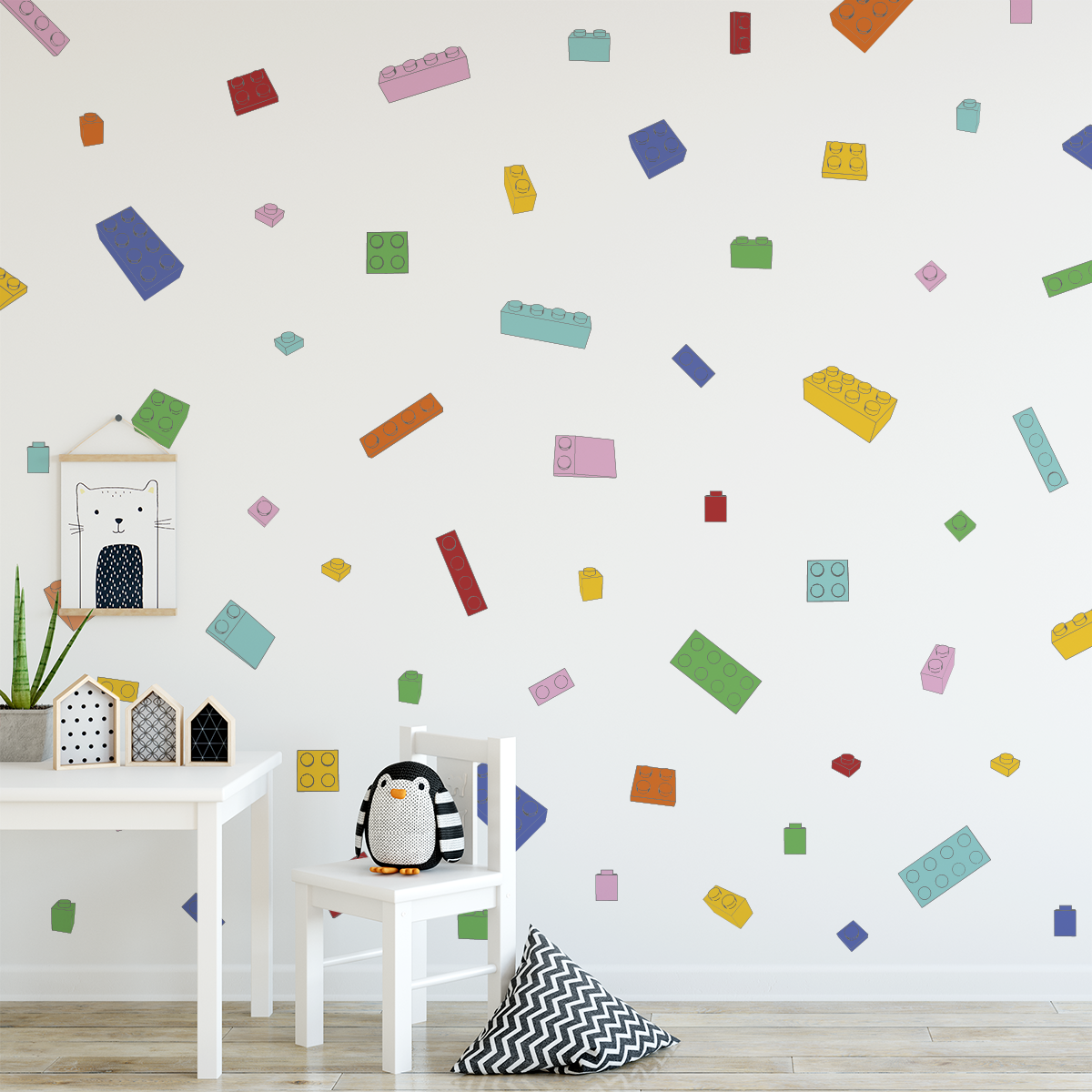 Tommy's Building Bricks Fabric Wall Decal Stickers - Bright with Pink ...
