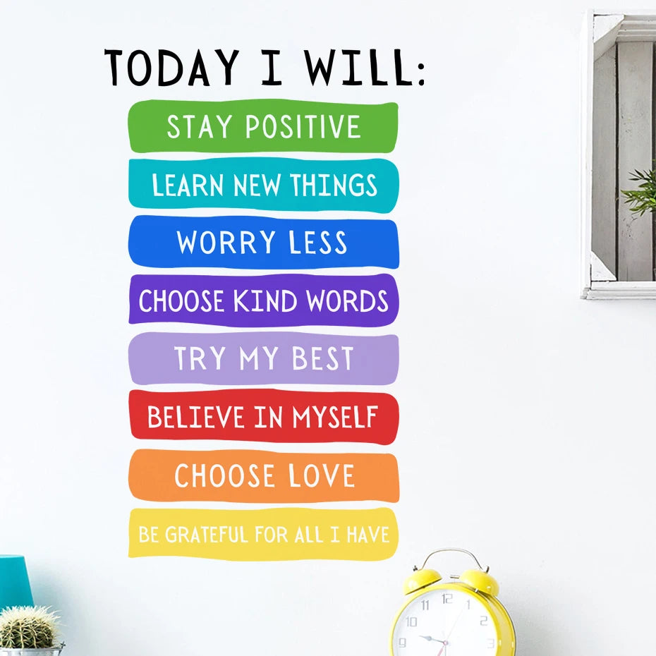 Positivity & Affirmation Wall Decal Stickers - Watercolour Rainbow - T ...