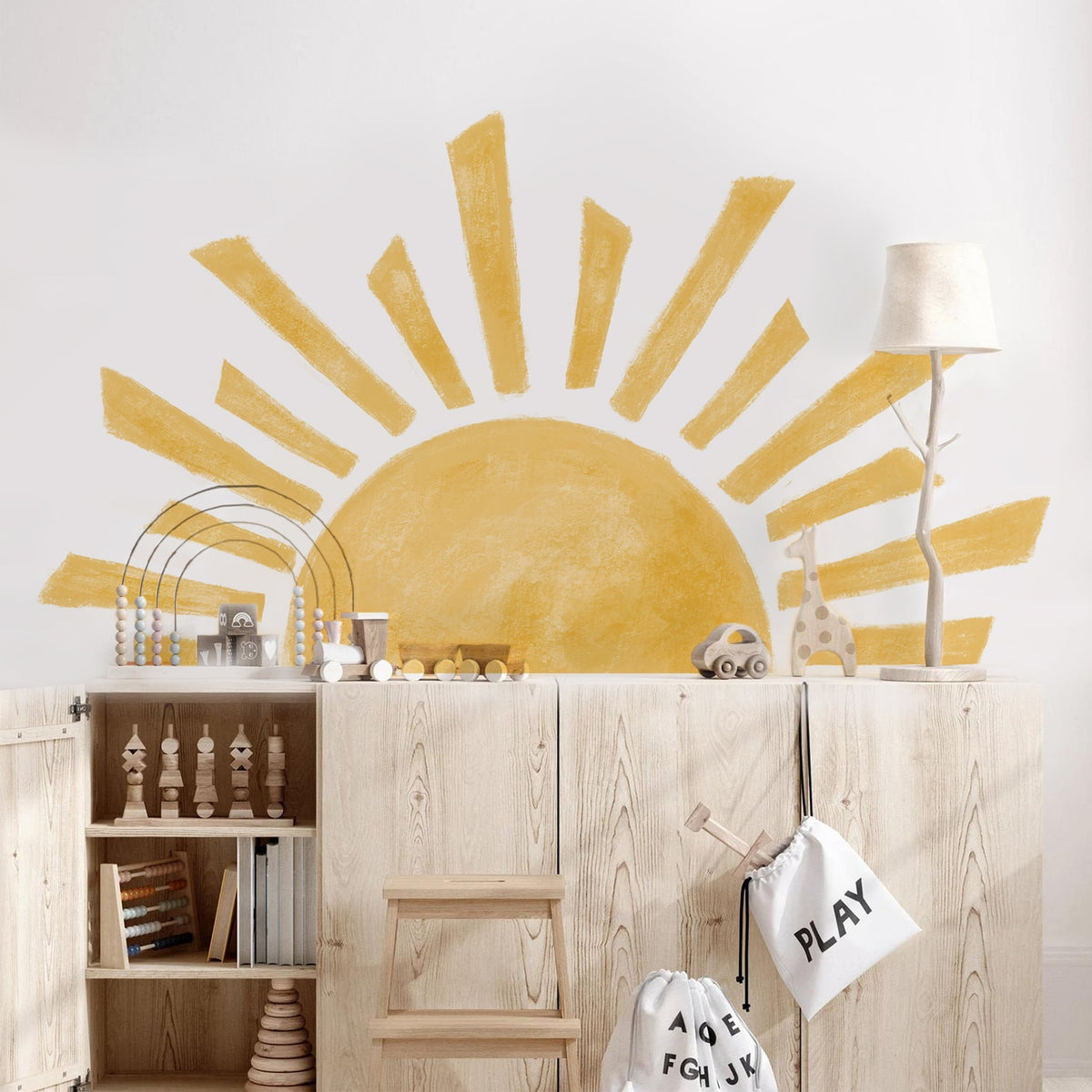 Watercolour Sunsets Wall Decal Sticker - Half Sun Yellow Angled Rays ...